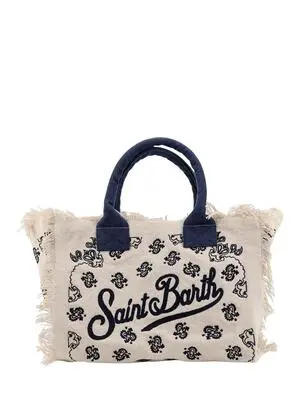 MC2 SAINT BARTH Vanity Cotton Handbag With All-over Embroidery Beige