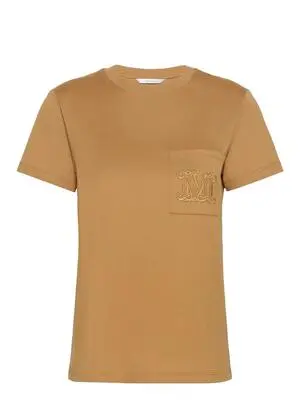 Max Mara Papaia Cotton T-shirt With Monogramma - Beige