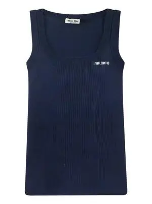 Miu Miu Ribbed Cotton Tank Top - Blue
