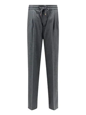 Brunello Cucinelli Virgin Wool Trousers With Adjustable Drawstring - Grey