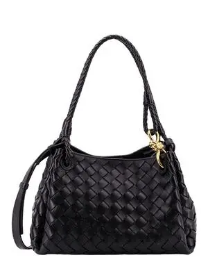 Bottega Veneta Bottega Veneta Intrecciato Leather Shoulder Bag With Knot Detail Black