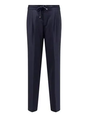Brunello Cucinelli Virgin Wool Trousers With Adjustable Drawstring - Blue