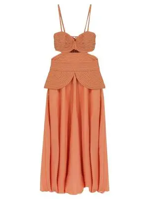 PatBO Sunset Satin Dress With Braided Corset - Orange