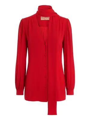 Valentino Garavani Silk Shirt With Bow - Red