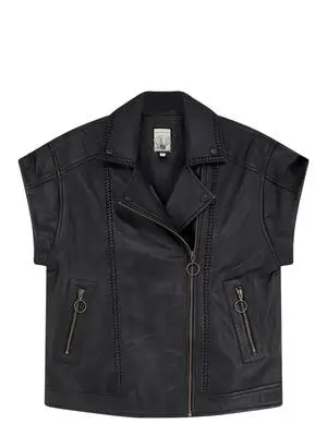 SCARLETT POPPIES Ruttiya Leather Sleeveless Jacket - Black