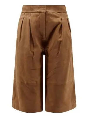 SCARLETT POPPIES Inez Suede Bermuda Shorts - Brown