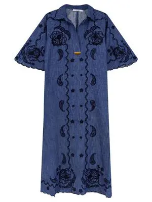 Zimmermann Aster Long Denim Dress With Contrasting Embroidery - Blue