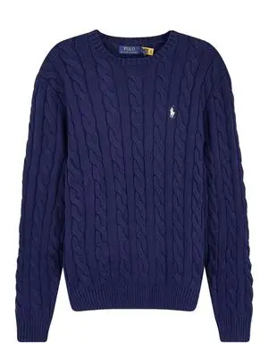 Polo Ralph Lauren Cotton Sweater With Embroidered Logo On The Front - Blue