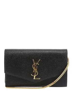 Saint Laurent Leather Crossbody Bag With Metal Cassandre Logo - Black