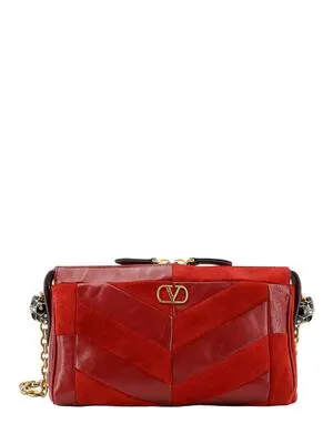 Valentino Garavani Panthea Suede And Leather Crossbody Bag - Red