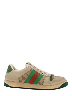 Gucci Screener Gg Supreme Low-top Vintage Leather Sneakers - Beige
