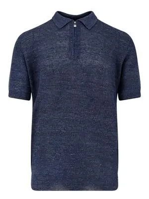 Corneliani Linen And Silk Blend Polo Shirt - Blue