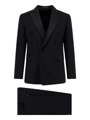 Corneliani Double-breasted Virgin Wool And Mohair Tuxedo - Black