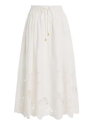 Zimmermann Mahon Cotton Skirt With Embroidered Detail On The Bottom - White