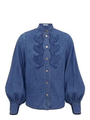 Zimmermann Denim Shirt With Cut-out Embroidery Blue