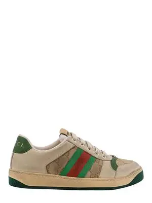 Gucci Gucci Screener Leather And GG Supreme Fabric Sneakers Beige