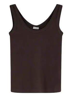 Brunello Cucinelli Cotton Blend Tank Top With Monili Detail - Brown