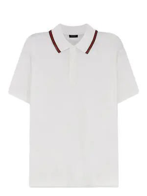Gucci Cotton Polo Shirt With Nastro Web Detail On The Collar - White