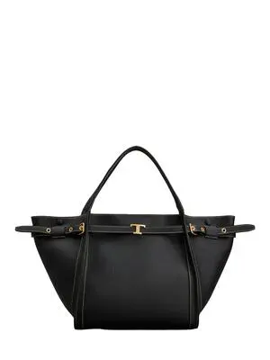TOD'S Hammered Laeather Tote Bag Black