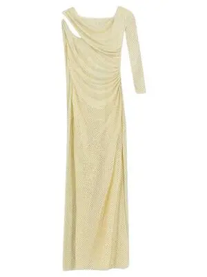 SELF-PORTRAIT Midi Dress With Rhinestones - Yellow