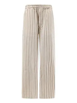 Y-81 Viscose Striped Trousers - Beige