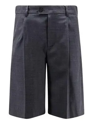 DUNST Pleated Check Wool Blend Bermuda Shorts - Grey