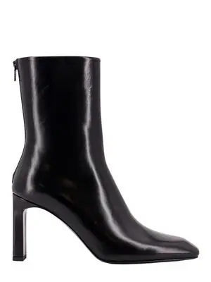 TOTEME Leather Zip Up Square Toe High Heel Boots - Black