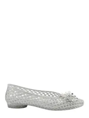 HEAVENLY JELLY Glitter Pvc Ballerinas With Floral Embellishments - Silver