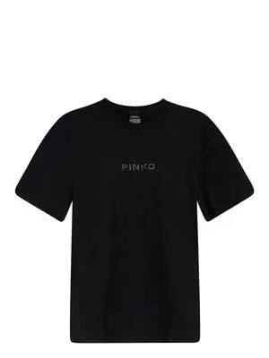 Pinko Cotton T-shirt With Front Lettering Logo - Black