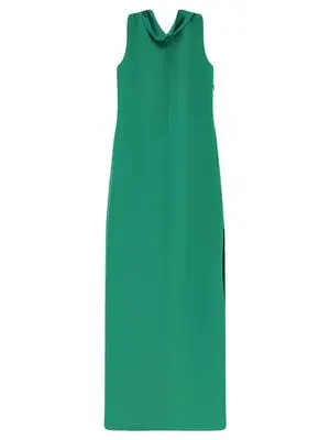 Max Mara Long Dress With Satin Trim And Side Slit - Green