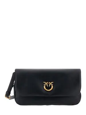 Pinko Soft Horizontal Leather Crossbody Bag - Black