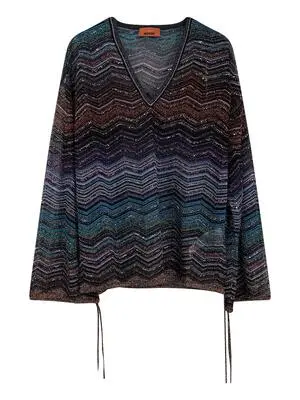 Missoni Viscose And Metallic Fiber V-neck Sweater With Sequin Embroidery - Multicolor