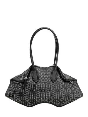 Alexander McQueen Manta Leather Shoulder Bag With All-over Metal Details - Black