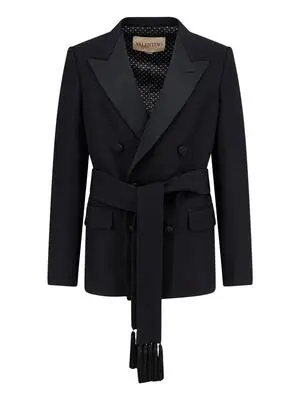 Valentino Garavani Virgin Wool Blazer With Belt - Black