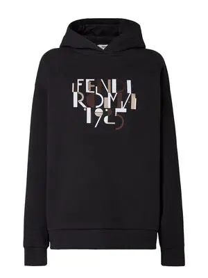 Fendi Oversized Cotton Sweatshirt With Roma 1925 Print - Black