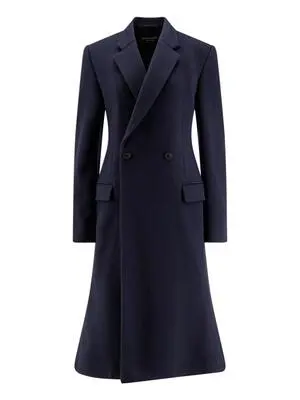 Balenciaga Godet Midi Double-breasted Wool Coat - Blue