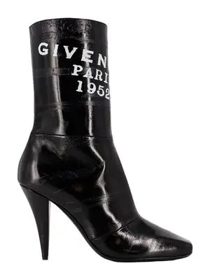Givenchy Leather Boots With Side Zip And Printed Detail - Black
