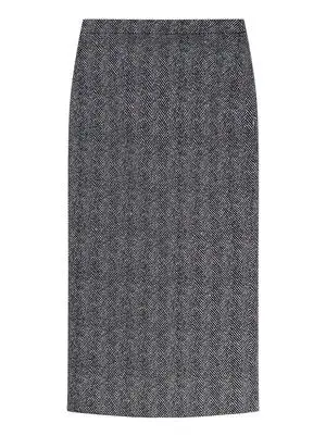 Givenchy Herringbone Motif Cotton Midi Skirt With Pleated Back - Black