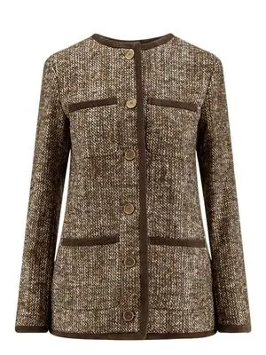 GOLDEN GOOSE Boxy Fit Wool Blend Blazer With Suede Trim - Brown