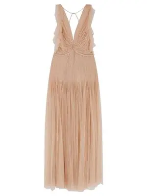Elisabetta Franchi Red Carpet Long Dress With Rhinestones Detail - Pink