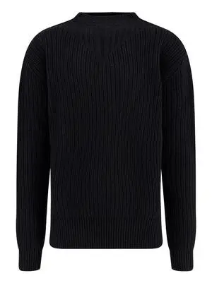 Rick Owens Virgin Wool Ribbed Fisherman Round Neck Sweater - Black