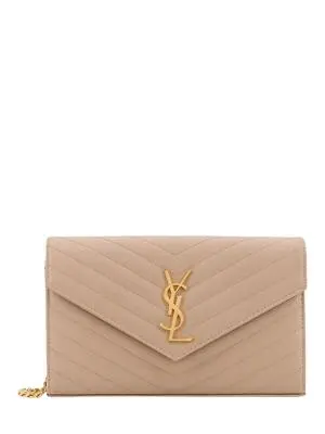 Saint Laurent Leather Crossbody Bag With Metal Cassandre Logo - Beige