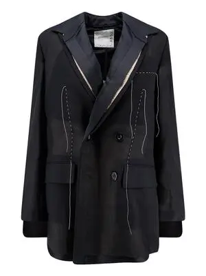 Sacai Silk And Organza Blazer - Black
