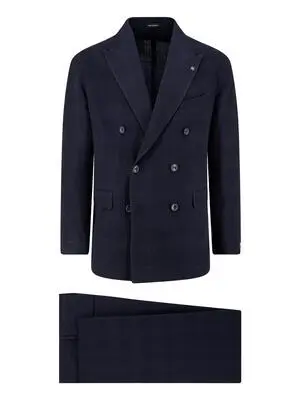 Tagliatore Double-breasted Stretch Virgin Wool Suit - Blue