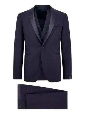 Tagliatore Virgin Wool Tuxedo With Vest - Blue