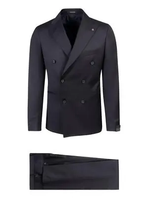 Tagliatore Virgin Wool Tuxedo With Removable Brooch - Blue