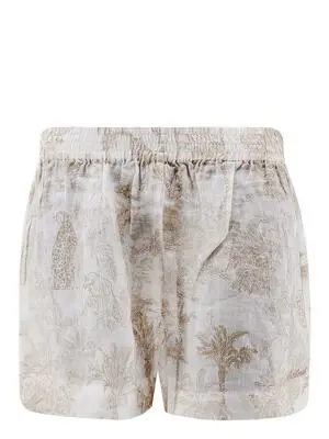 MC2 SAINT BARTH Ramie Shorts With Floral Motif - Beige