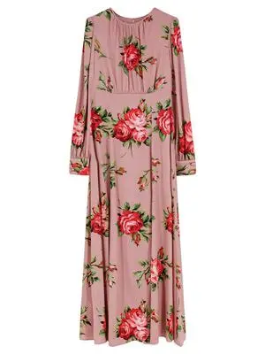 Dolce & Gabbana Long Silk Dress With Bouquet Rose Print - Multicolor