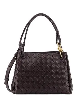 Bottega Veneta Parachute Leather Shoulder Bag With Intrecciato Pattern And Knot Detail Brown