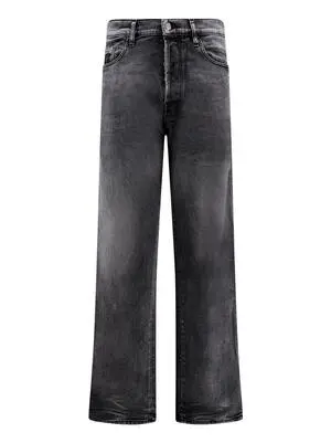 NUMERI 123456789 Denim Trousers With Back Logo Patch - Grey
